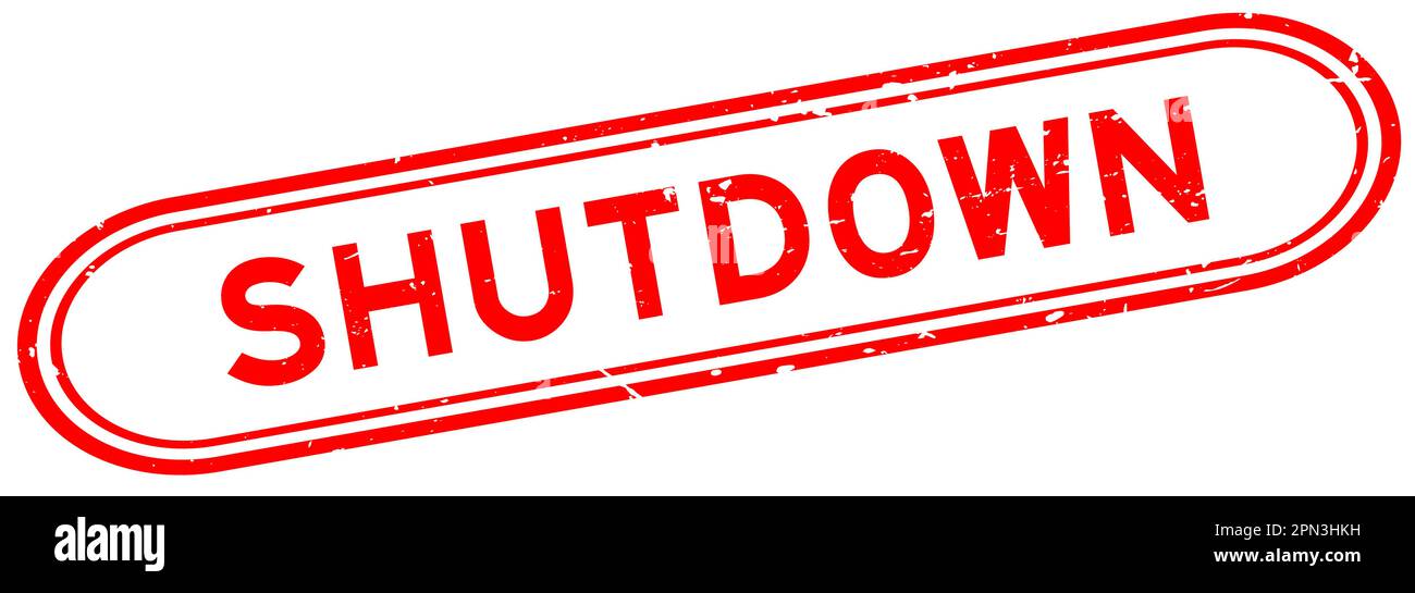 Grunge red shutdown word rubber seal stamp on white background Stock ...