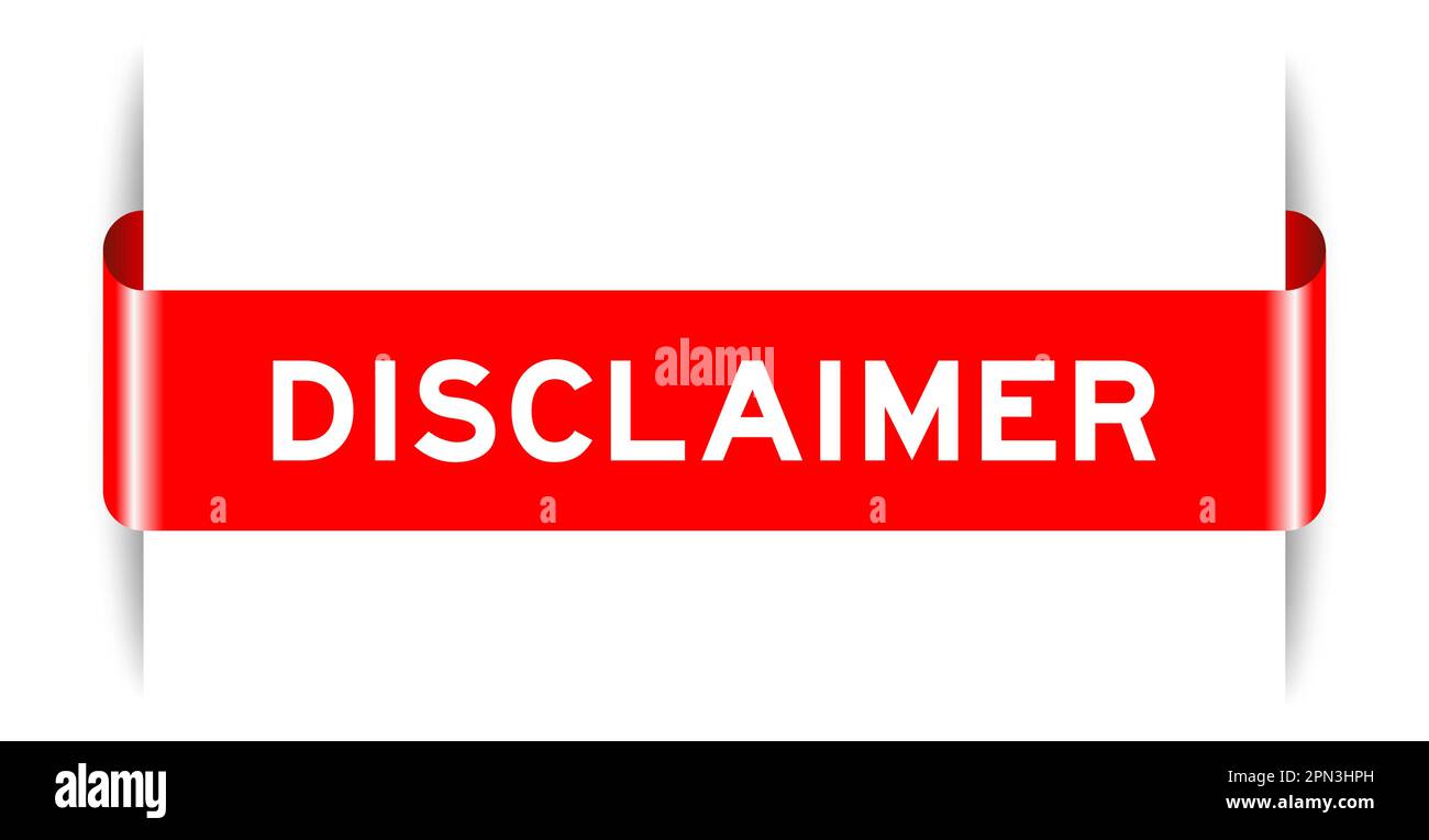 Red color inserted label banner with word disclaimer on white ...