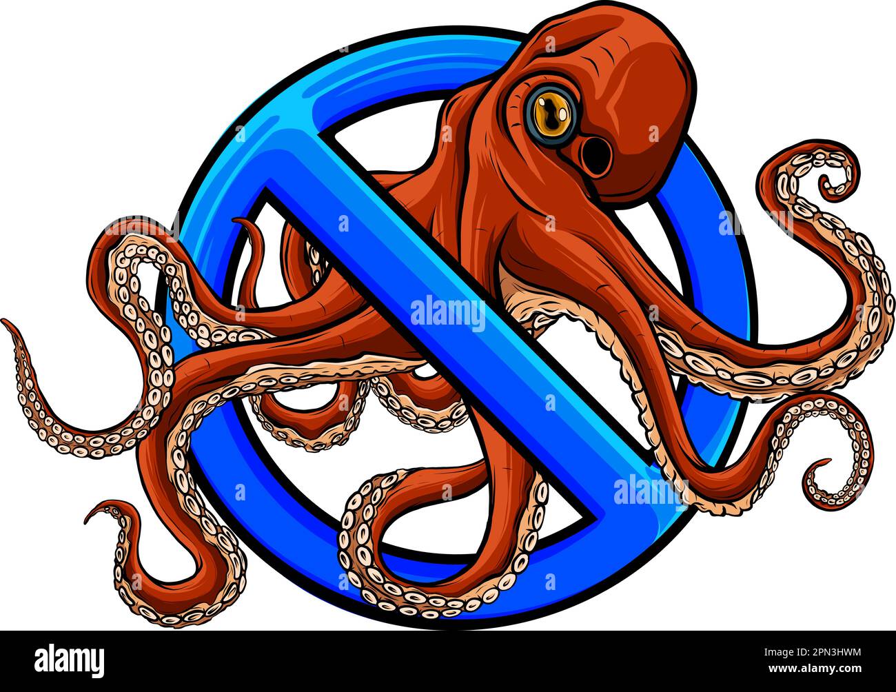 digital illustration of Prohibited Octopus. on white background Stock ...