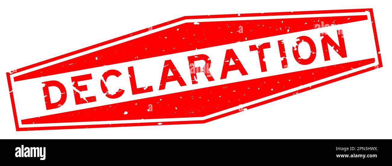 Grunge Red Declaration Word Hexagon Rubber Seal Stamp On White