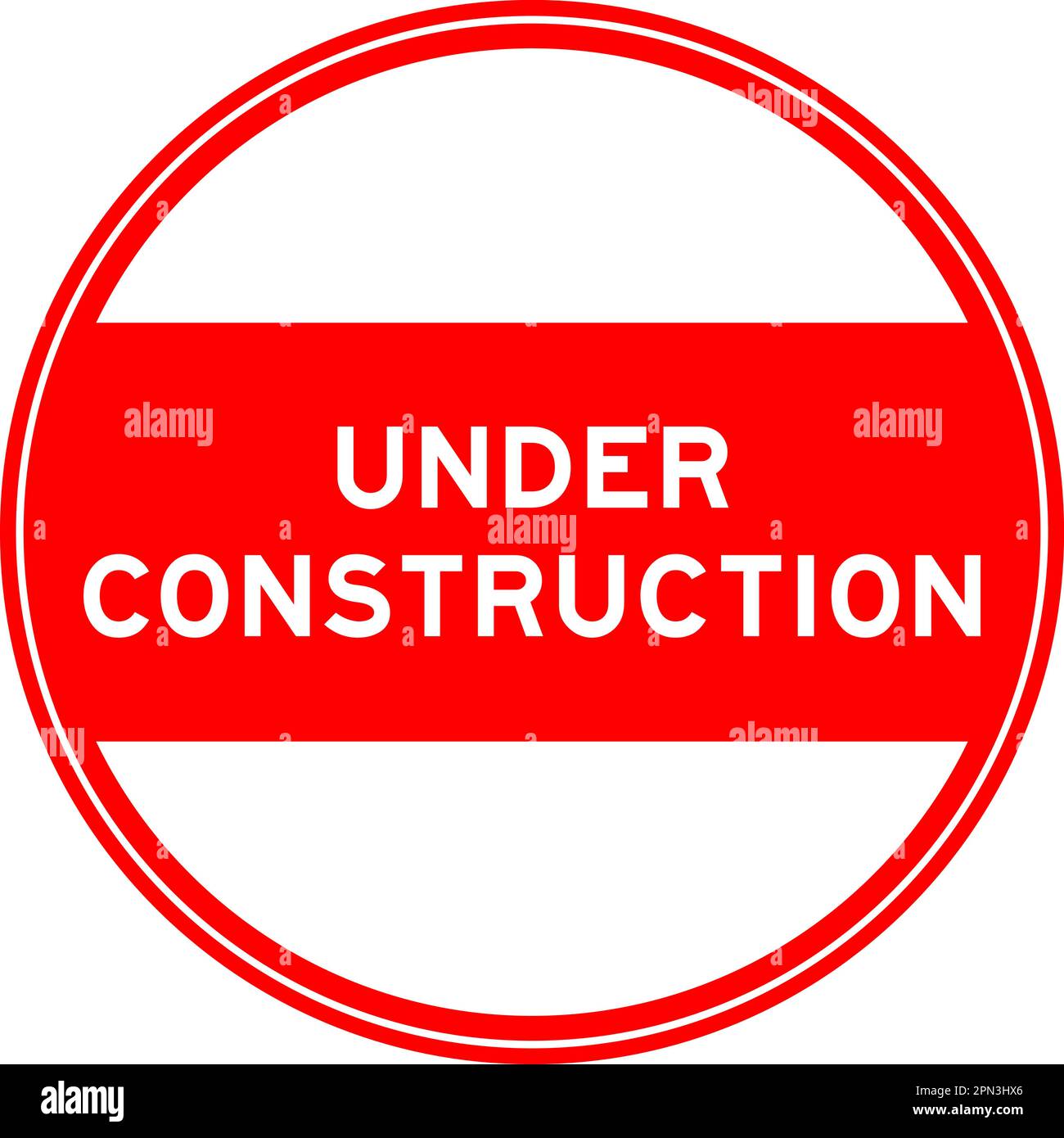 Red color round seal sticker in word under construction on white ...