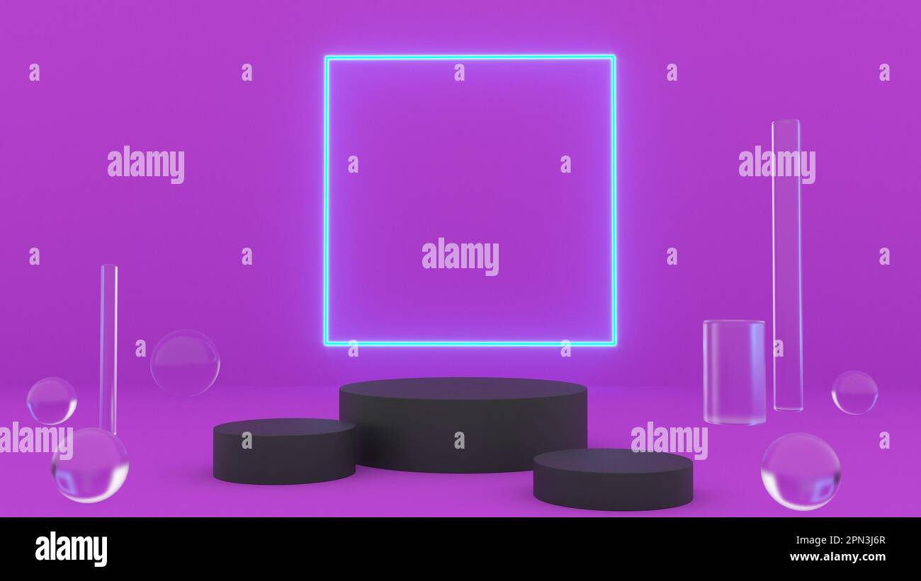 Purple mockup podium neon rectangle blink 3d render Stock Photo - Alamy