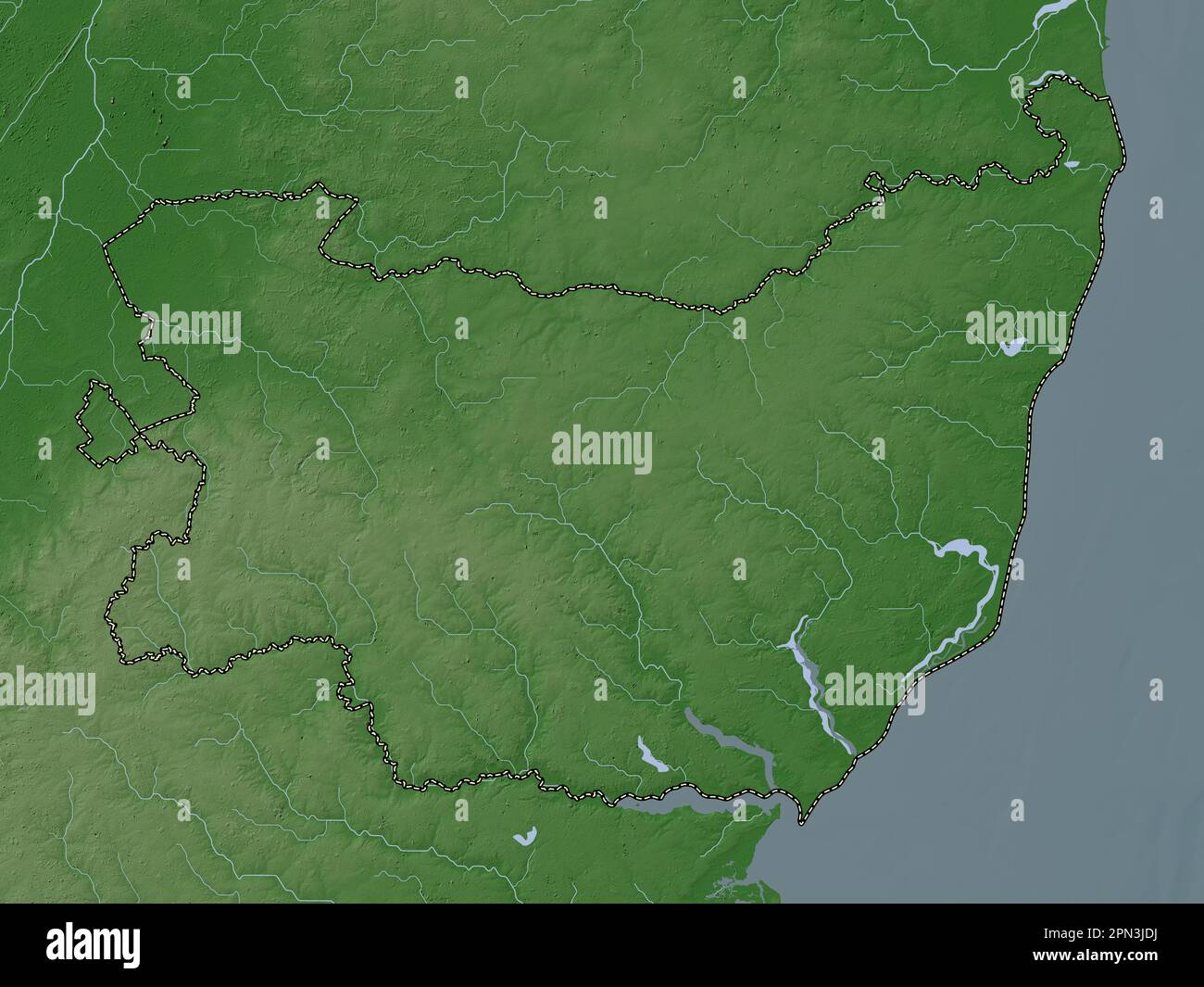Suffolk, administrative county of England - Great Britain. Elevation ...