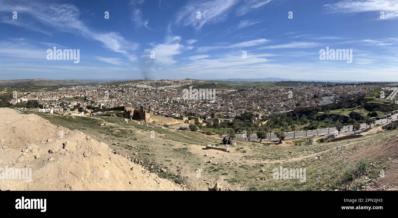 Fes, Morocco: stunning panoramic city skyline with medina and Ville ...