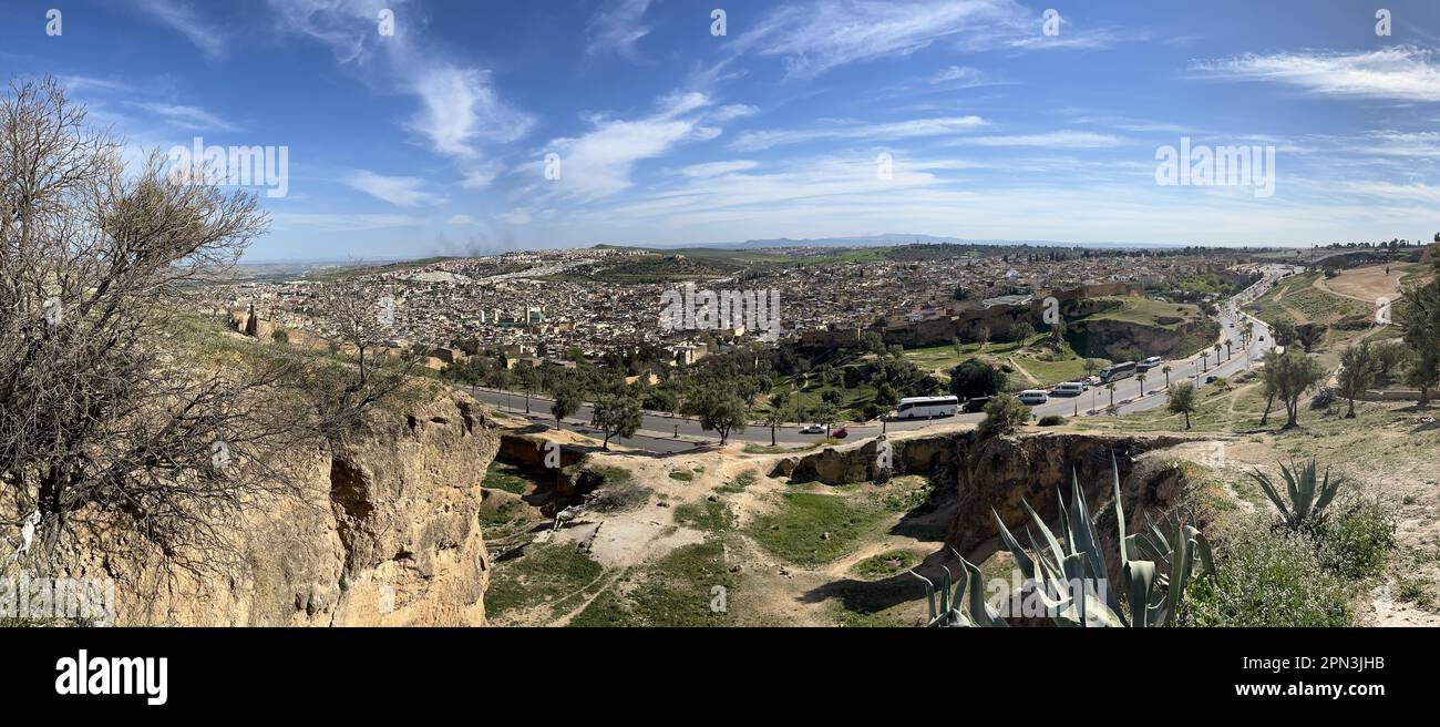 Fes, Morocco: stunning panoramic city skyline with medina and Ville ...