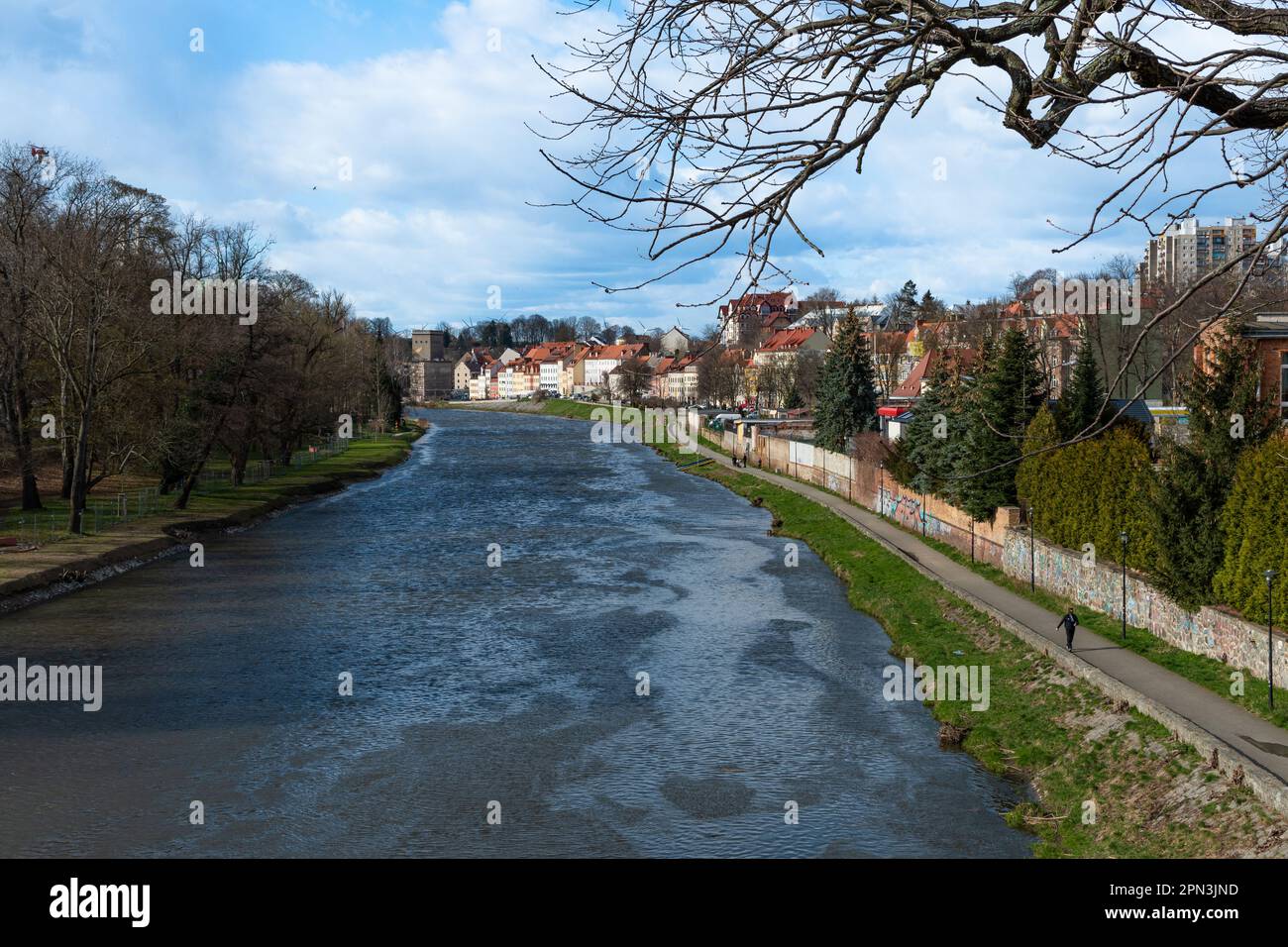 Panorama Zgorzelec on the banks of the Neisse on a sunny spring day ...