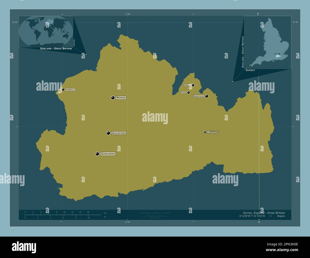 Surrey, administrative county of England - Great Britain. Solid color ...