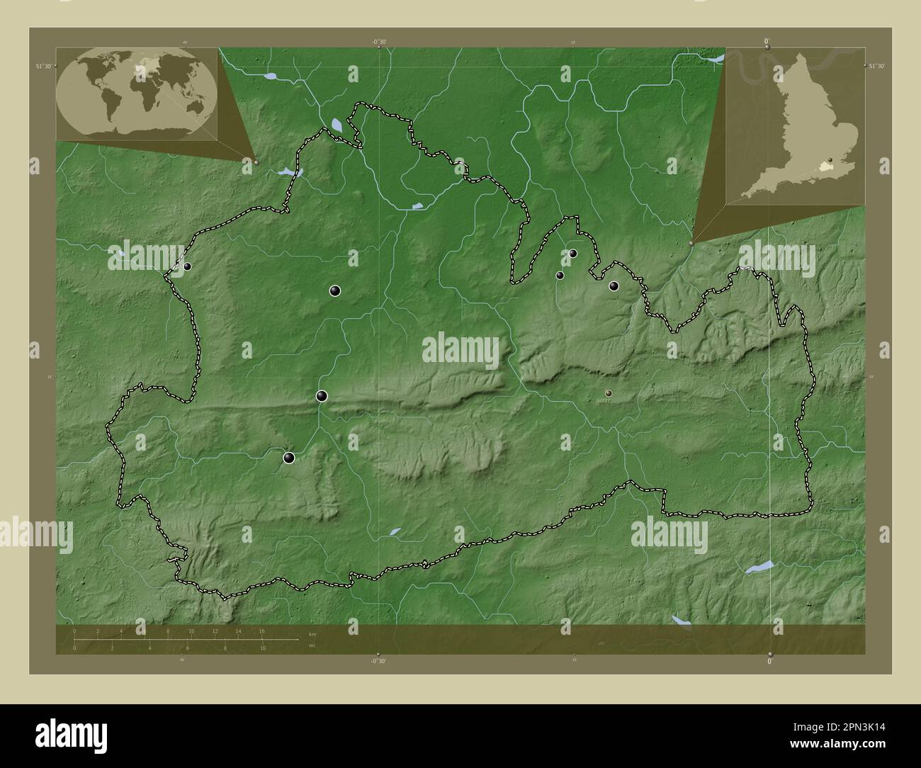 Surrey, administrative county of England - Great Britain. Elevation map ...