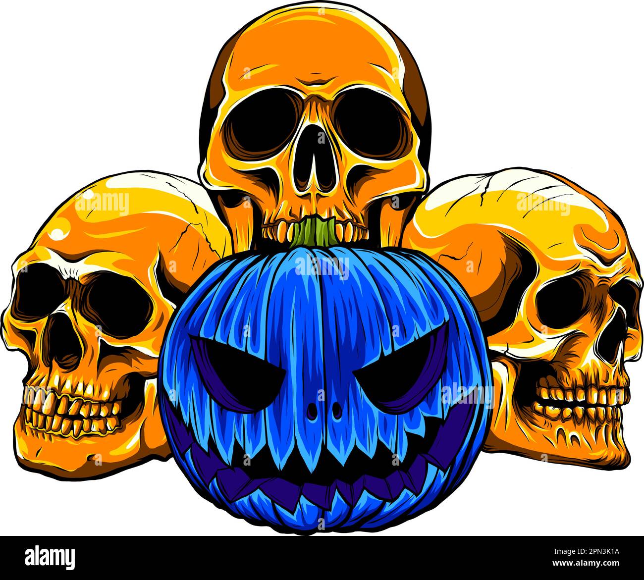 vector illustration of halloween pumpkin with skulls on white ...