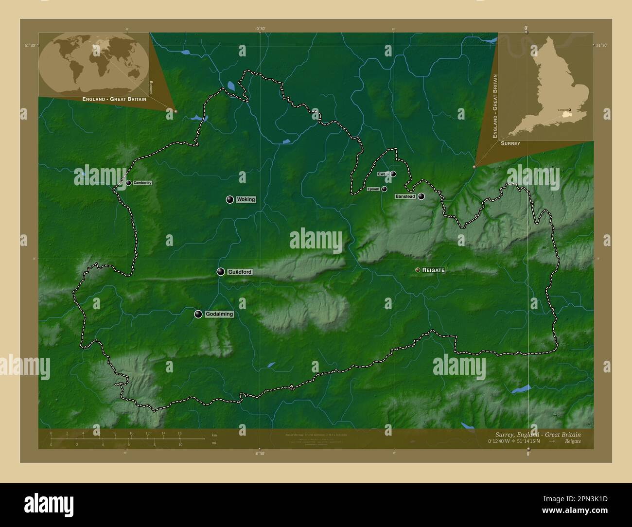 Surrey, administrative county of England - Great Britain. Colored ...