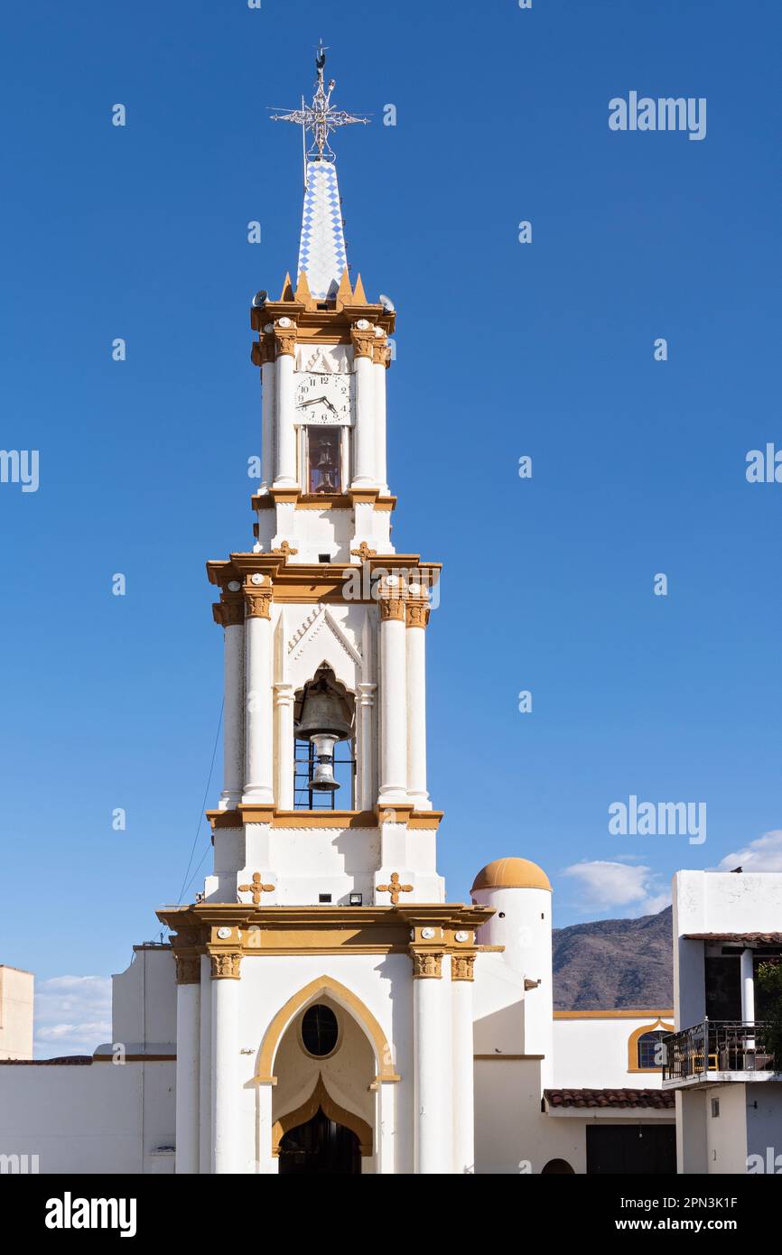 historic catholic church facade and belltower in san luis soyatlan ...