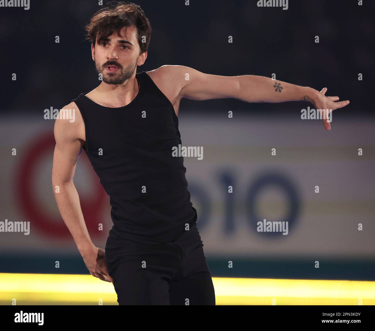 Kevin AYMOZ of France performs during an exhibition of ISU World Team ...