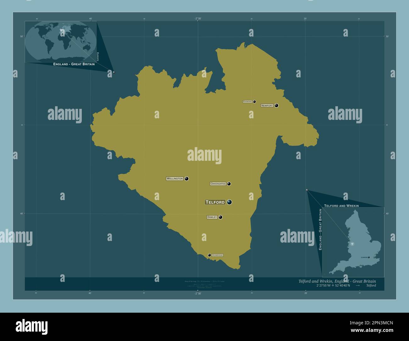 Telford and Wrekin, unitary authority of England - Great Britain. Solid ...