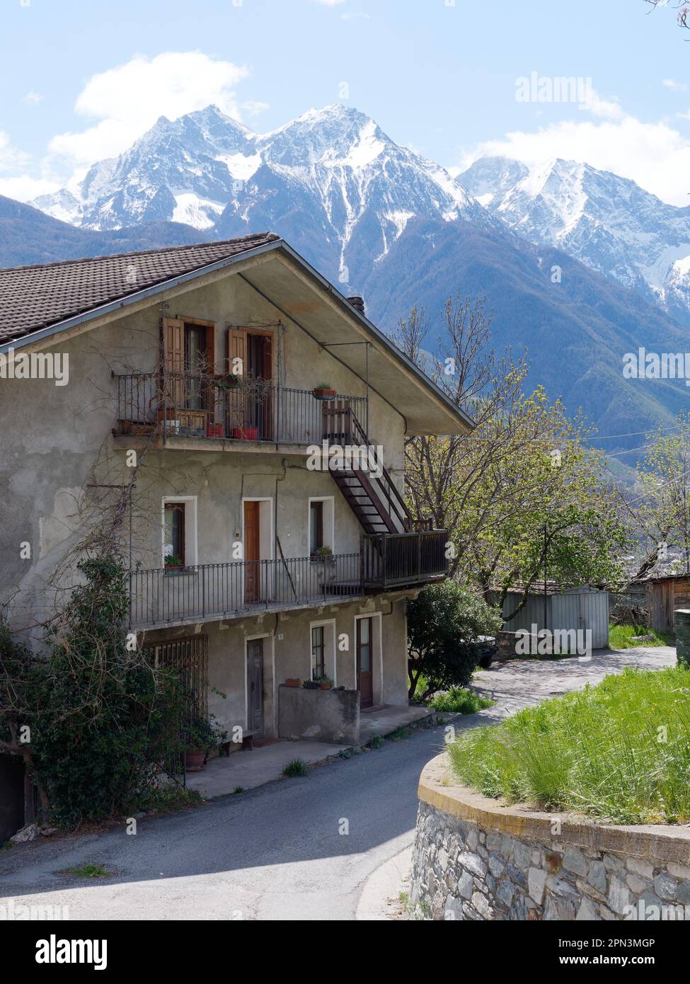 Traditional house in the village of Les grange near Nus in the Aosta ...