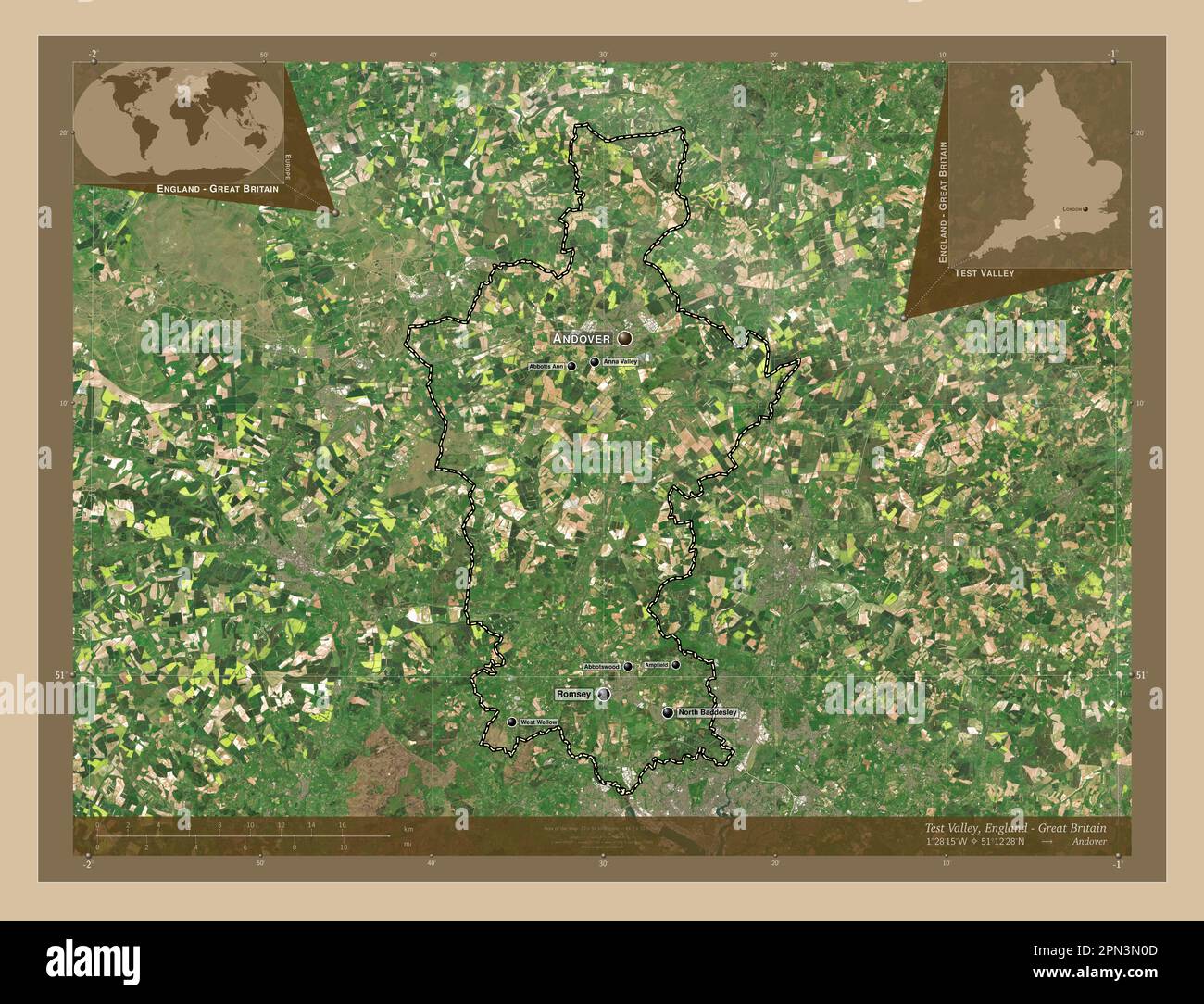 Test Valley, non metropolitan district of England - Great Britain. Low ...
