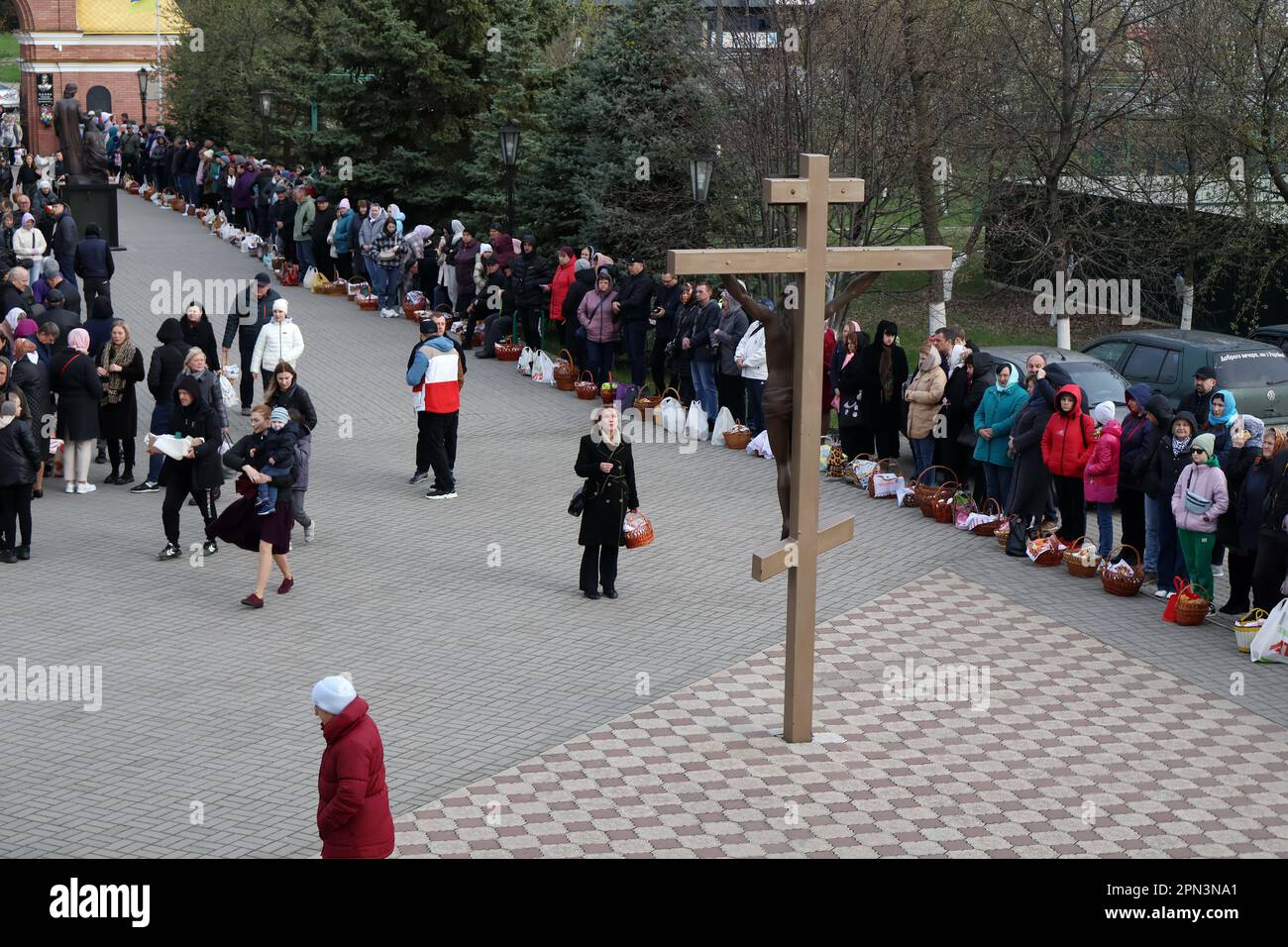 Orthodox Christian worshipers with their traditional Easter baskets are ...