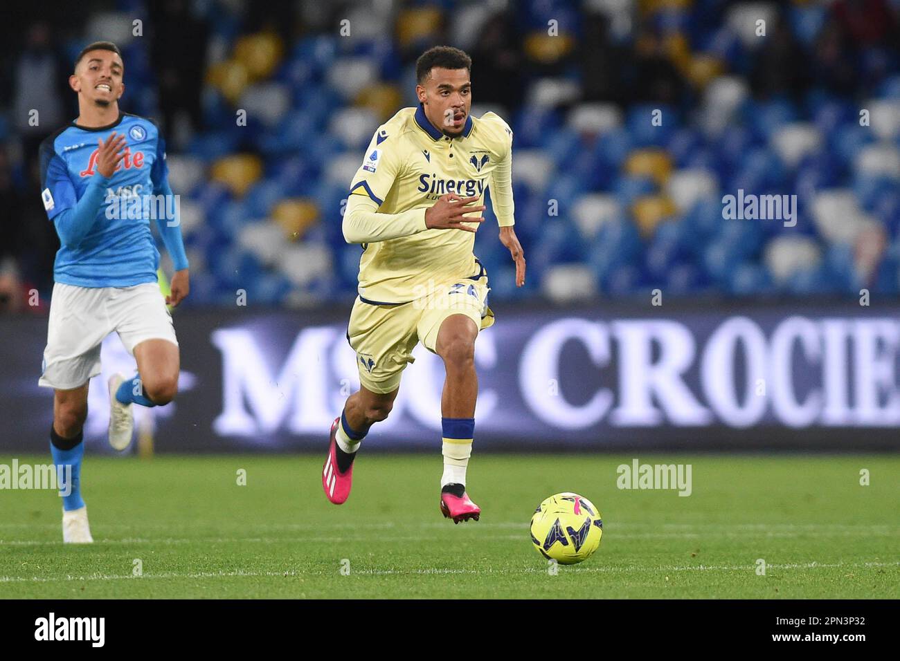 Naples, Italy. 15 Apr, 2023. Cyril Ngonge of Hellas Verona during the ...