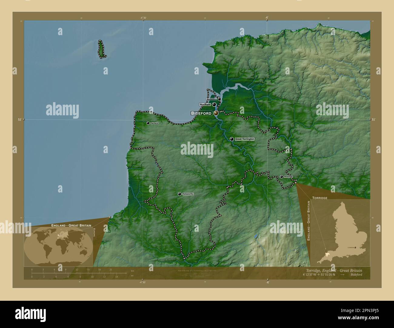 Torridge, non metropolitan district of England - Great Britain. Colored ...