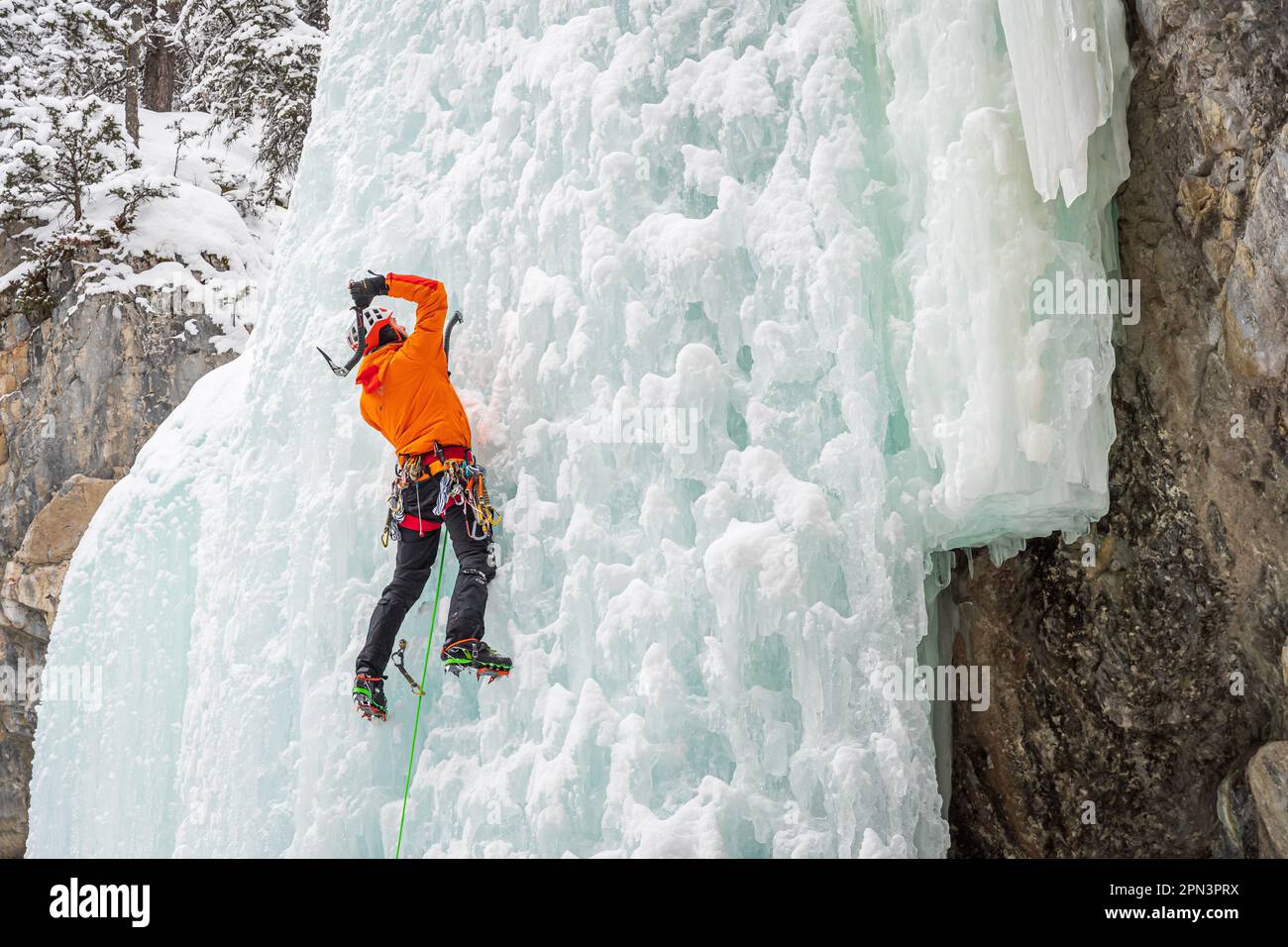 Brandon Prince climbing Bear Spirit WI4 Stock Photo - Alamy