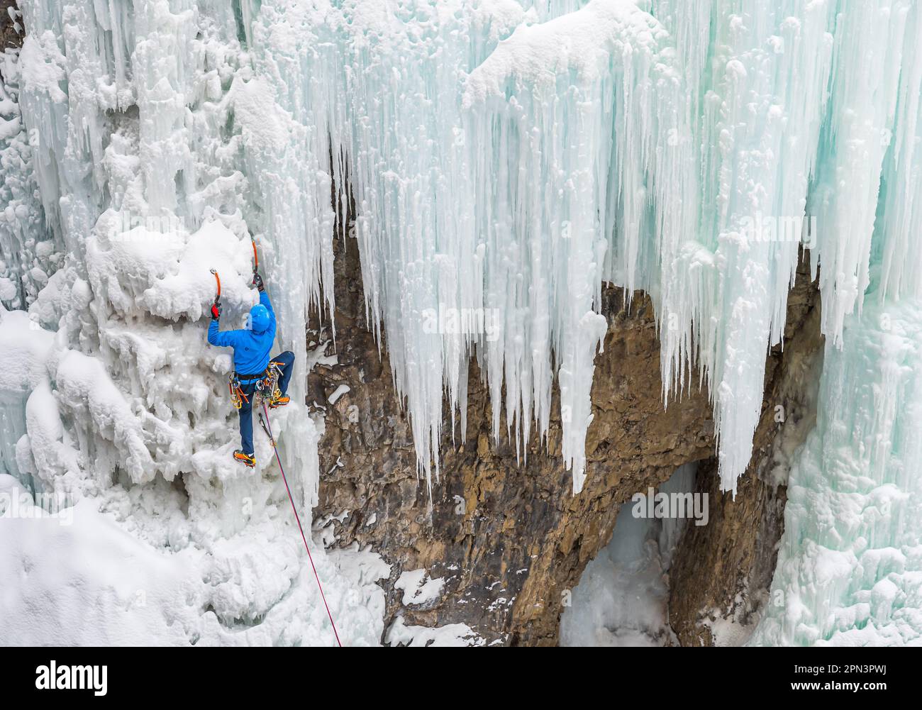 Rowan Lovell climbing Prism Falls in Johnston Canyon Stock Photo - Alamy