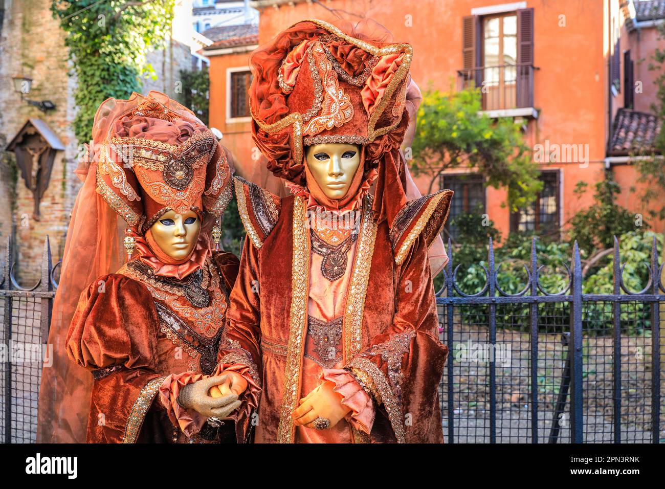 Venice Carnival, female participants in Venetian baroque costumes and ...