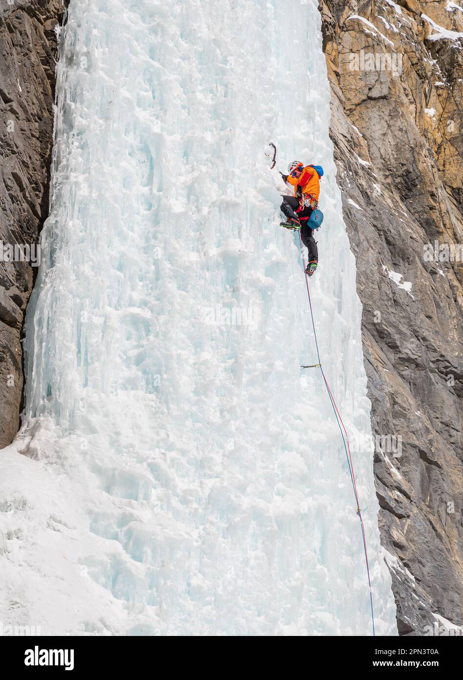 Brandon Prince and Doug Hollinger climbing a route called Malignant Mushroom WI5 Stock Photo - Alamy