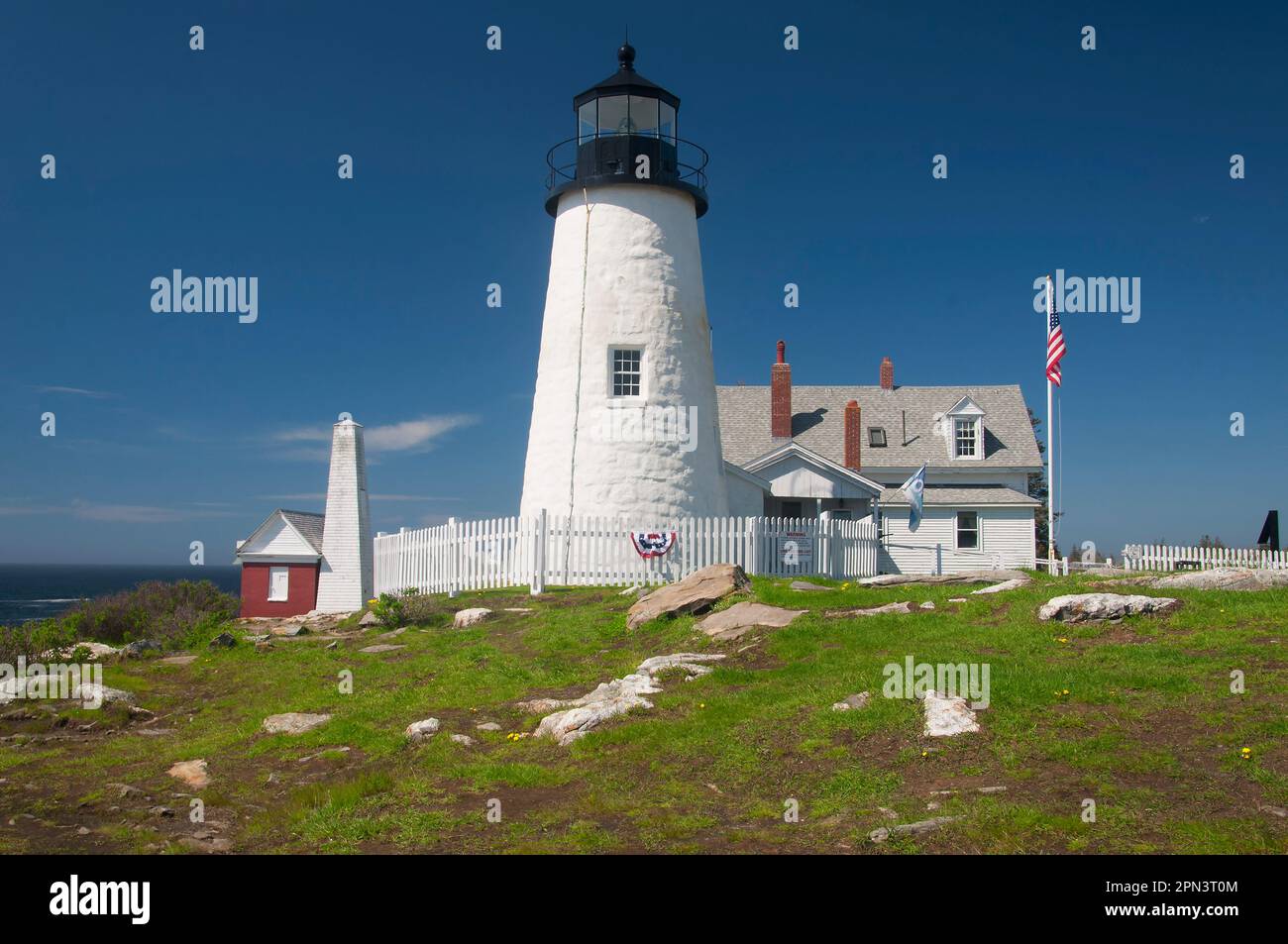 the historic Pemaquid point lighthouse and bell house at Pemaquid Point ...