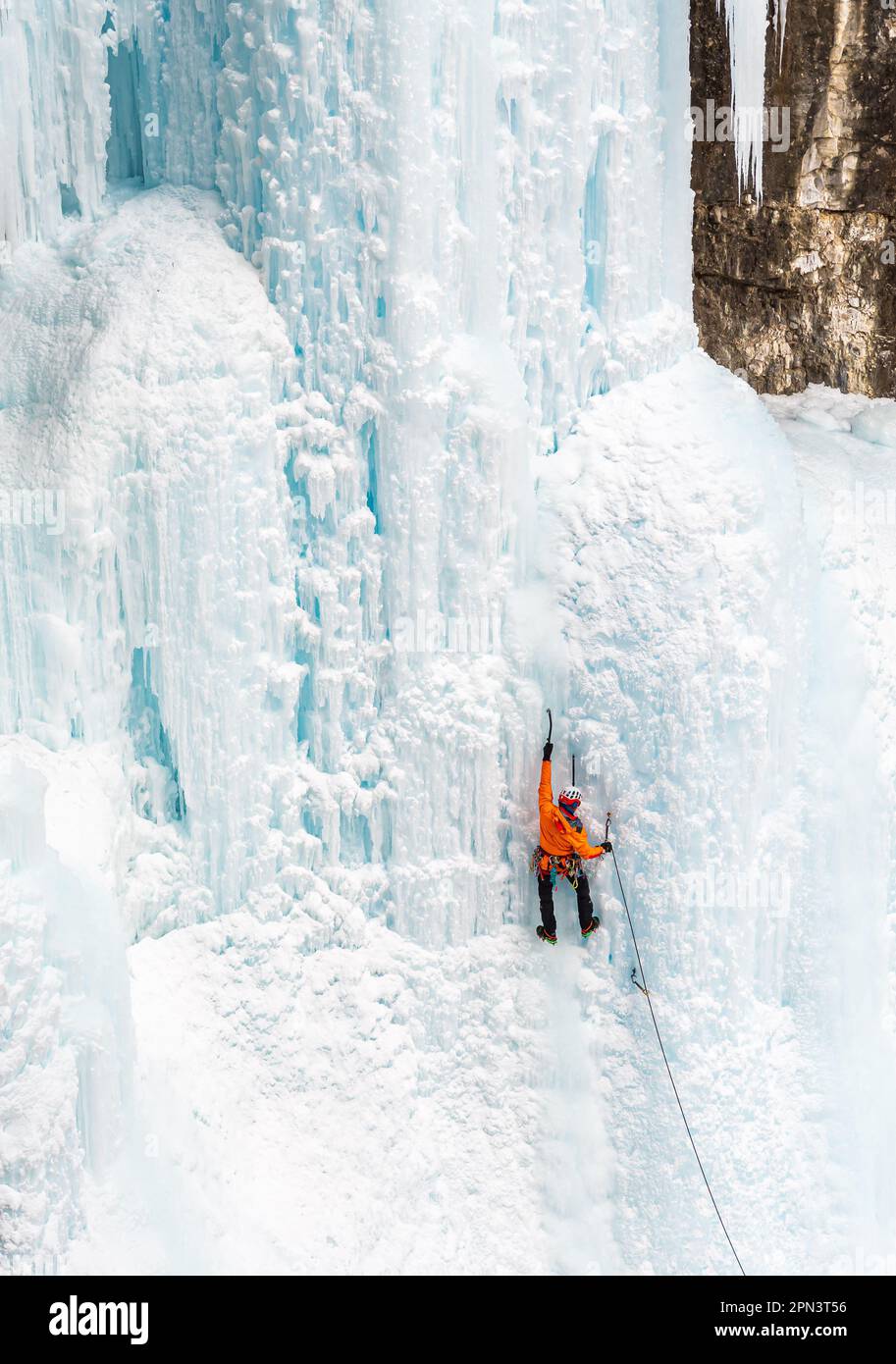 Brandon Prince climbing a route in Johnston Canyon in Canada Stock ...