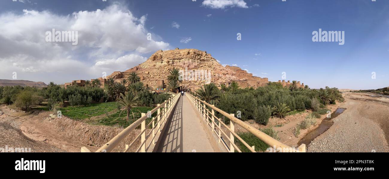 Morocco: bridge on the river and skyline of Ait Benhaddou, historic ...