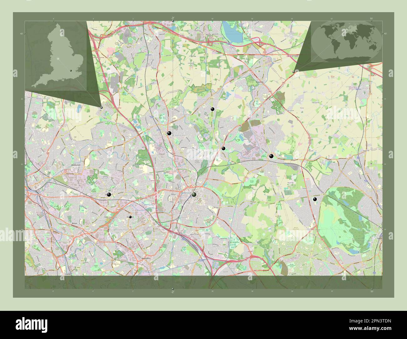 Walsall, unitary authority of England - Great Britain. Open Street Map ...