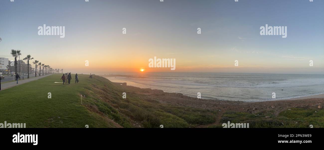 Rabat, Morocco: view at sunset of Corniche, city seafront overlooking ...