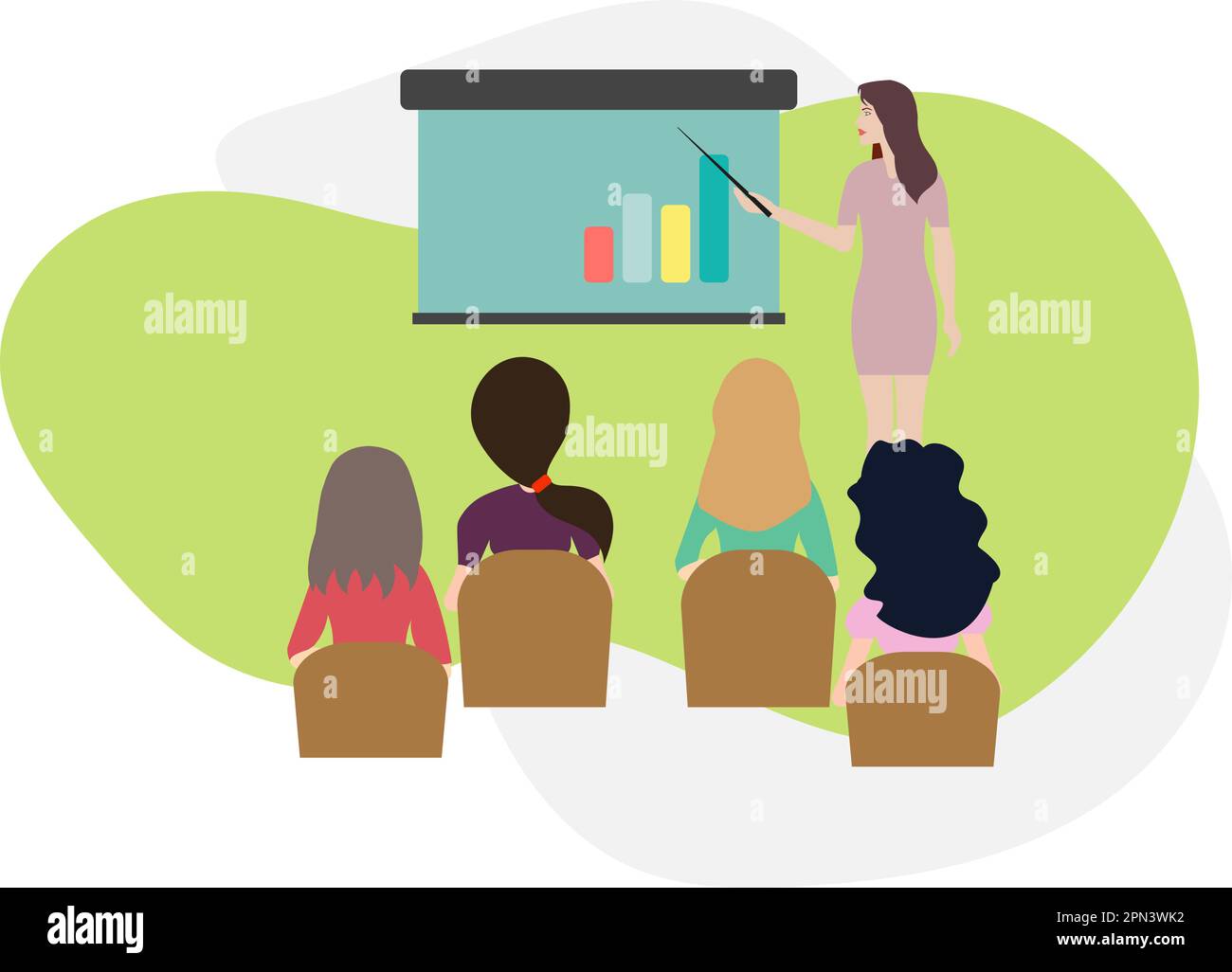 A Woman Giving a Presentation near a Board with Charts while Holding a ...