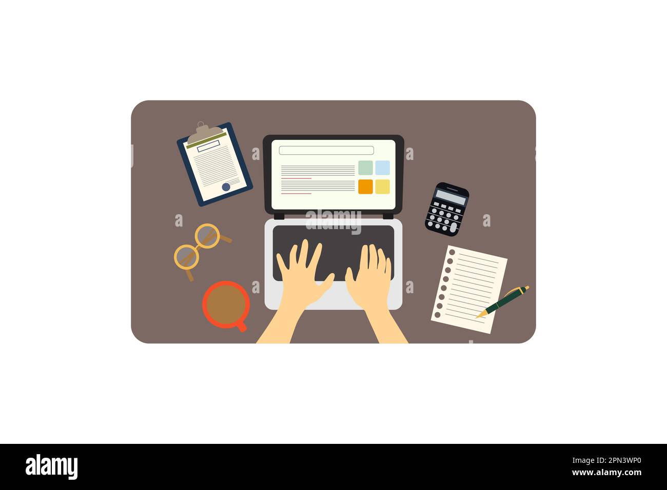 Hands on Laptop Keyboard Banner. Vector Illustration in Cartoon Style ...