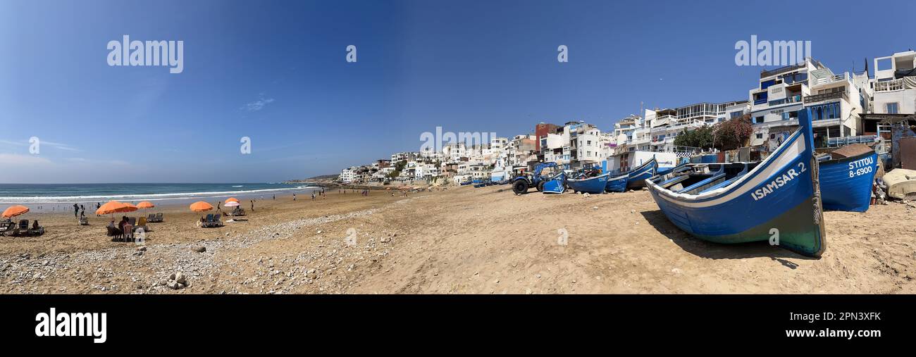 Morocco, Africa: panoramic view of old boats and the skyline on the ...