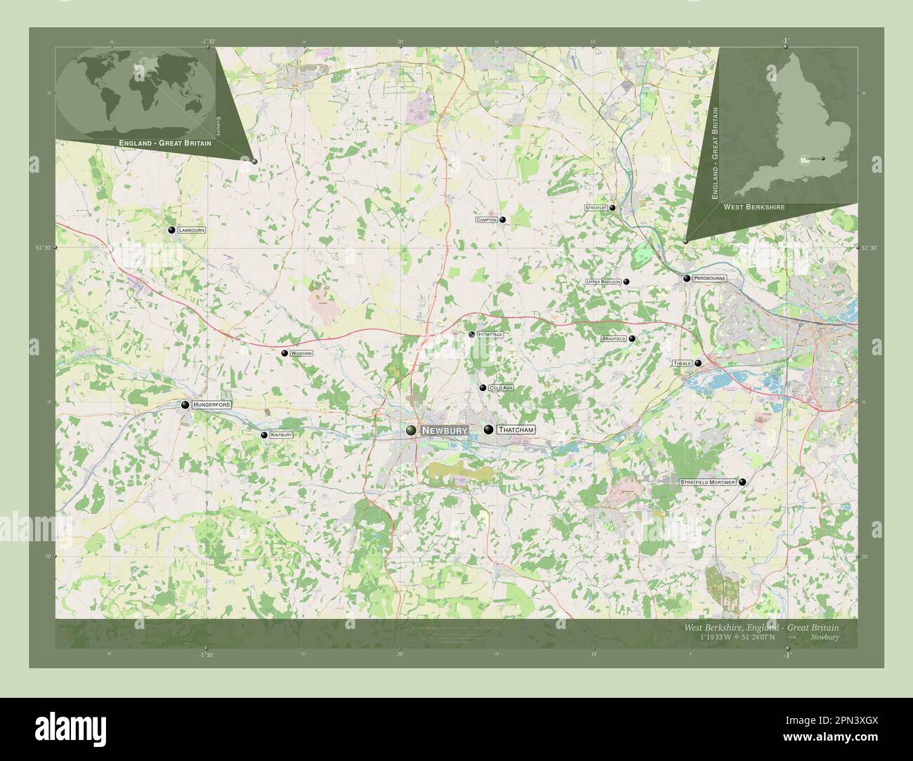 West Berkshire, county of England - Great Britain. Open Street Map ...