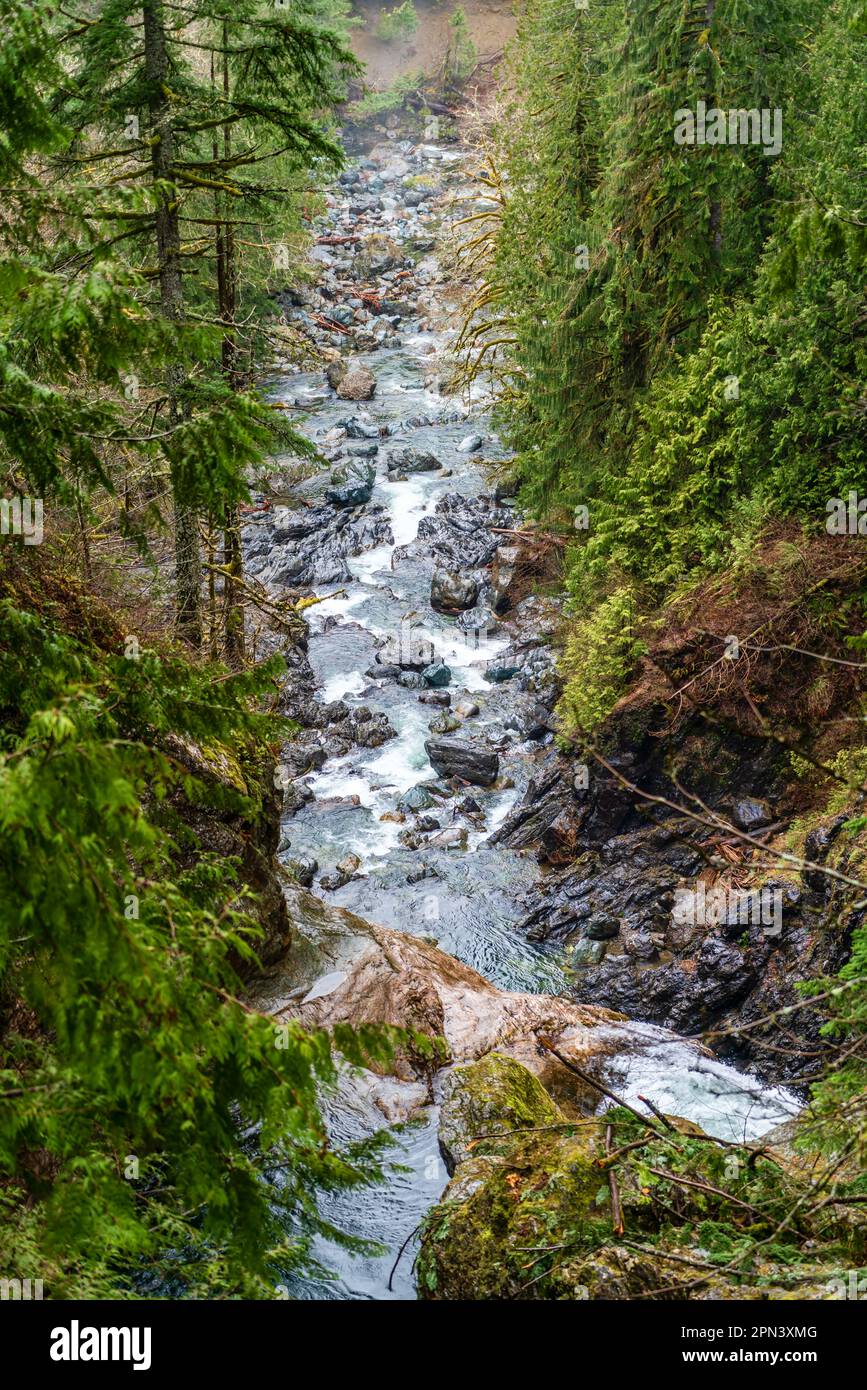 A view of the Snaqualmie River below from Twin Falls in Washington ...