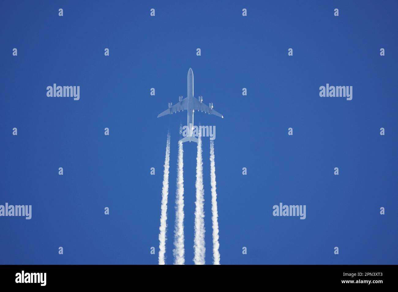 Airbus A340 commercial passenger jet flying at cruising altitude Stock ...