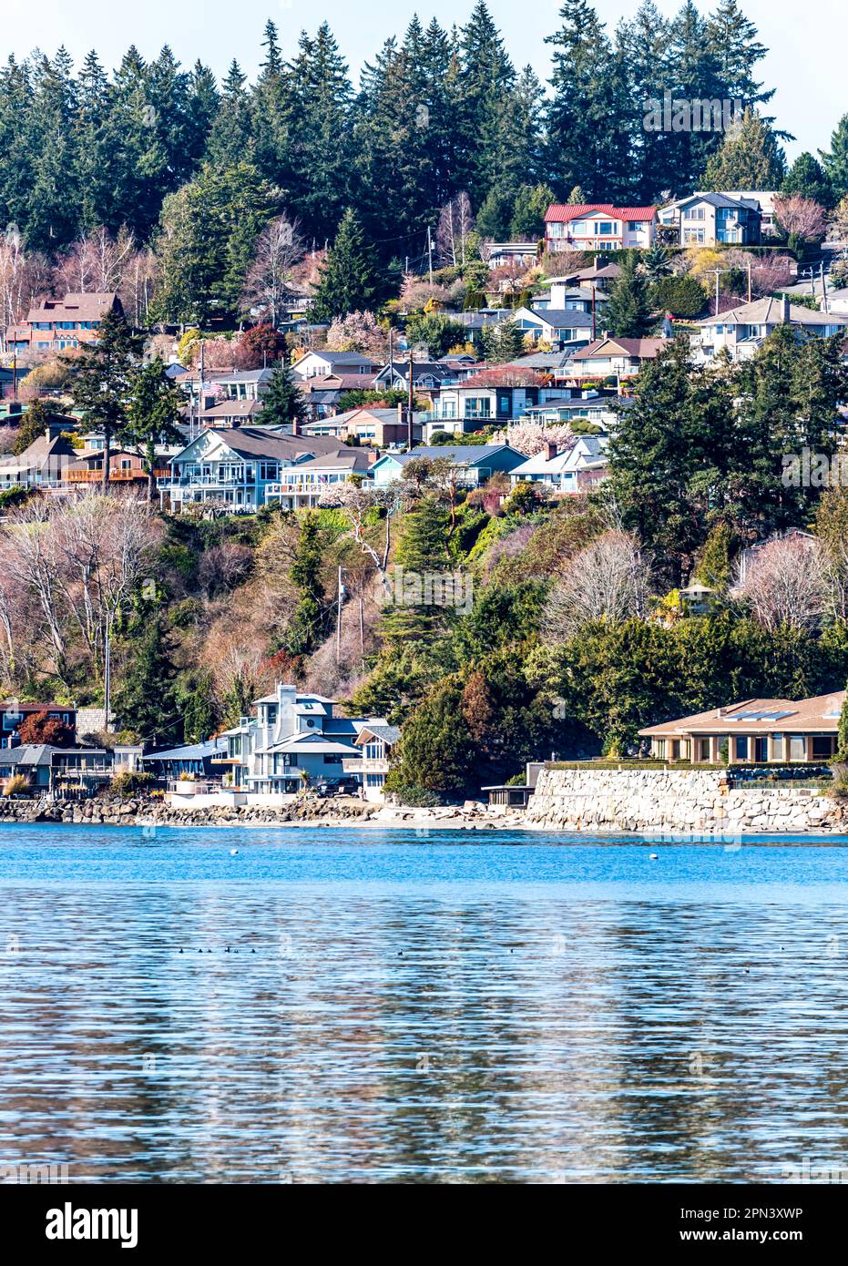 A view of waterfront homes near Seahurst Park in Burien, Washington ...