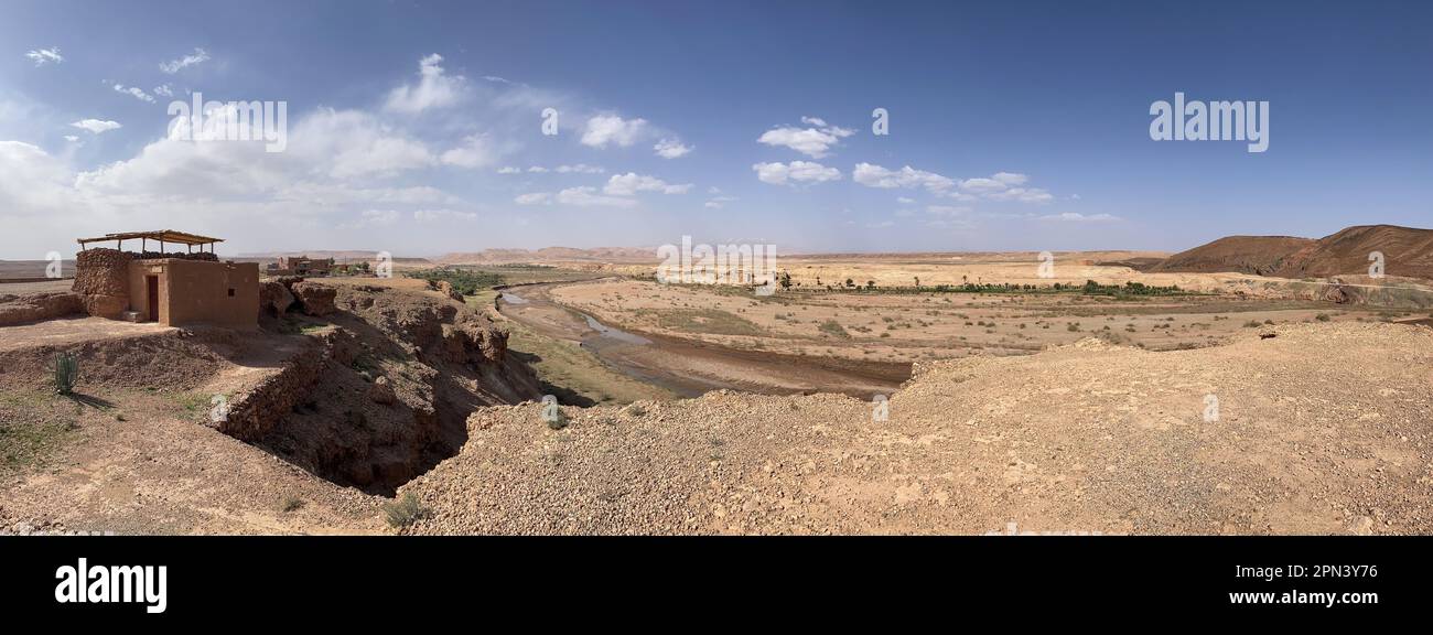 Morocco, Africa: panoramic and desert road to Ait Benhaddou, historic ...