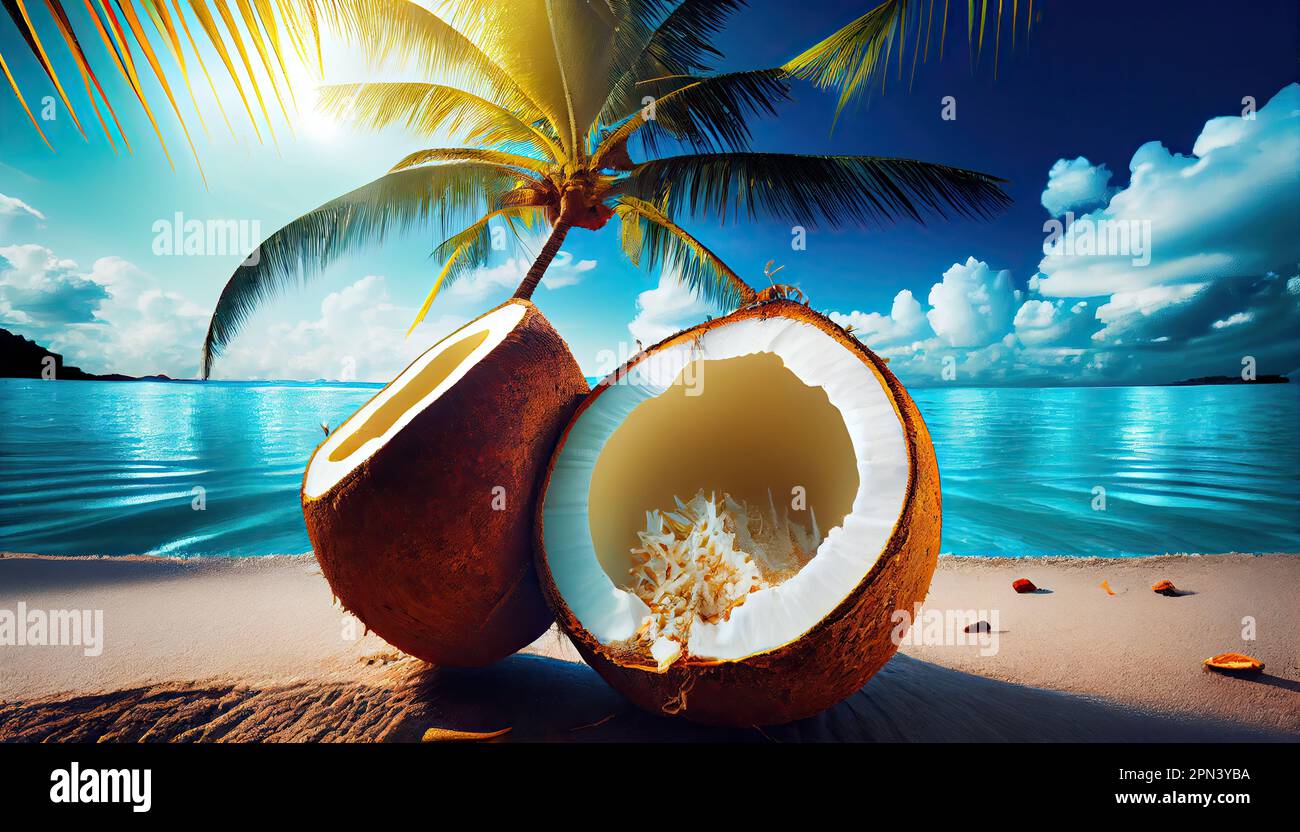 tropical vacation colorful concept, sea, palm, coconut, nature, leisure ...