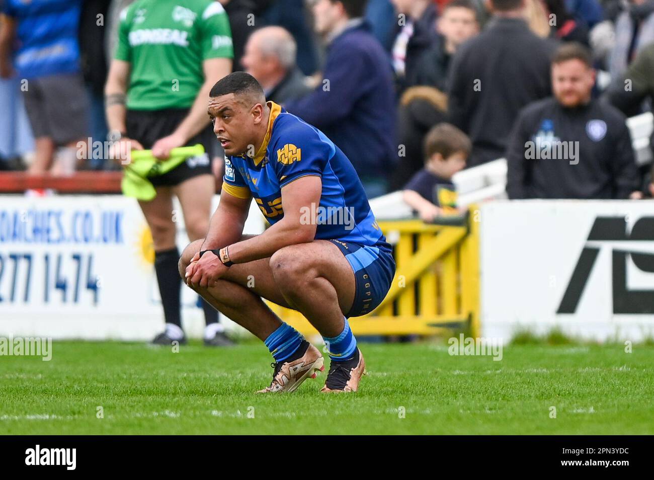 Reece Lyne #4 of Wakefield Trinity looks on at full time during the ...