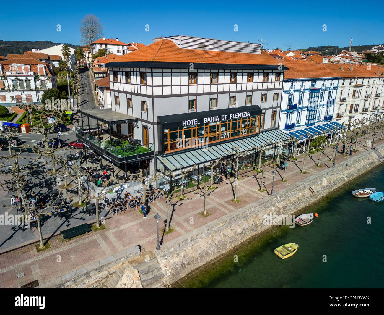 An aerial view of the iconic Hotel Boutique Bahia De Plentzia, Basque ...