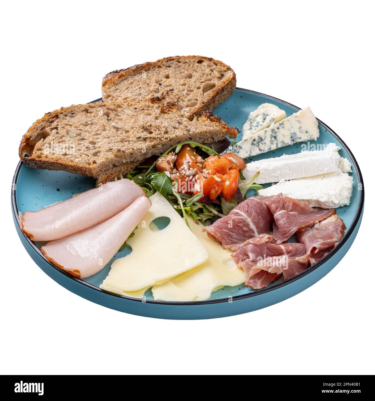 Restaurant breakfast menu concept. Continental breakfast with pastrami ...