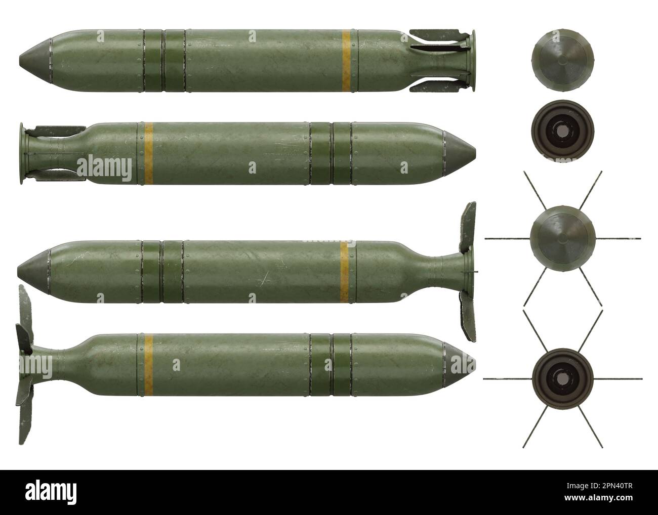 3d render illustration of a aircraft rockets set from world war era in ...