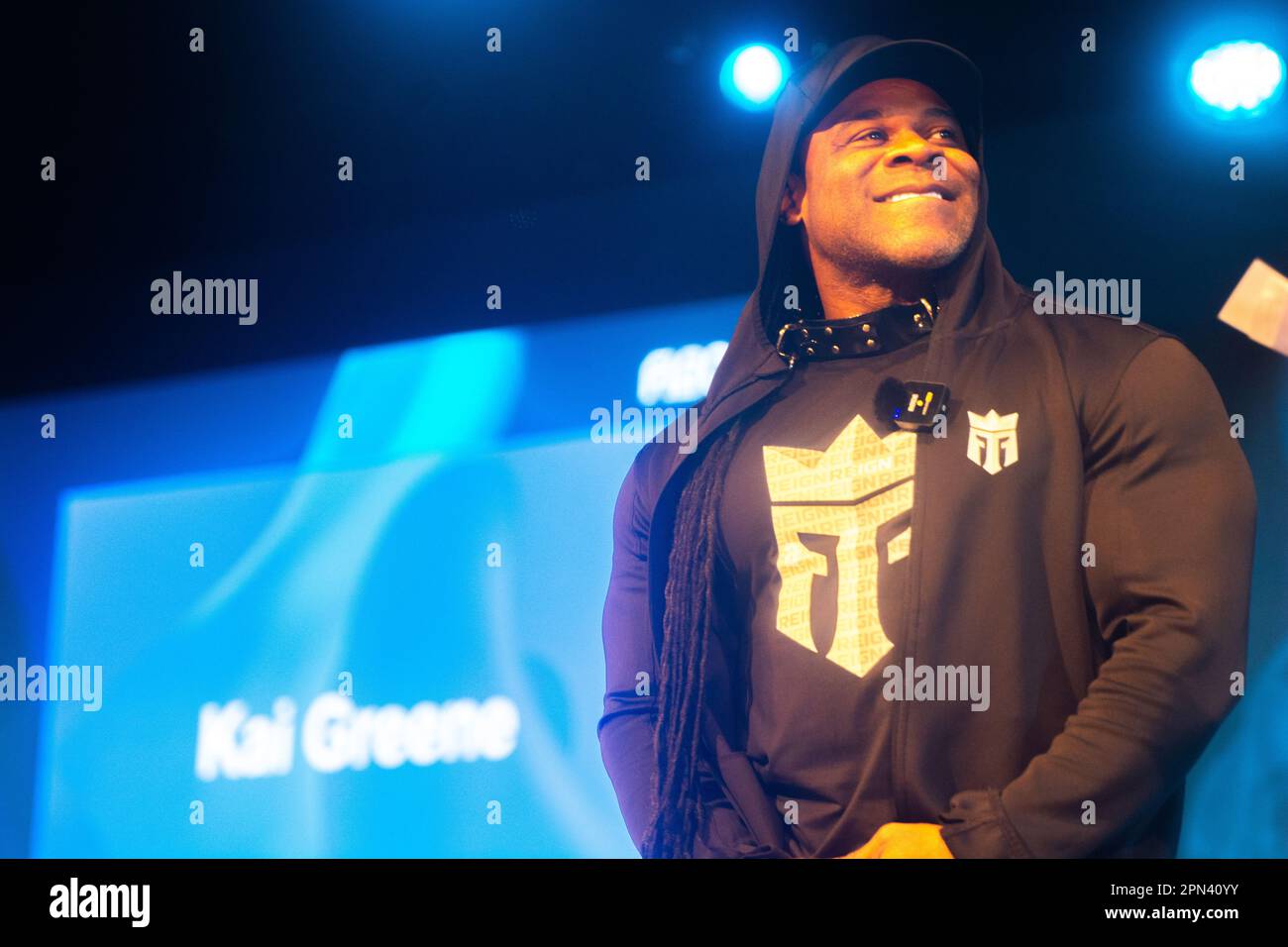 Cologne, Germany. 16th Apr, 2023. Kai Greene, an American bodybuilder ...