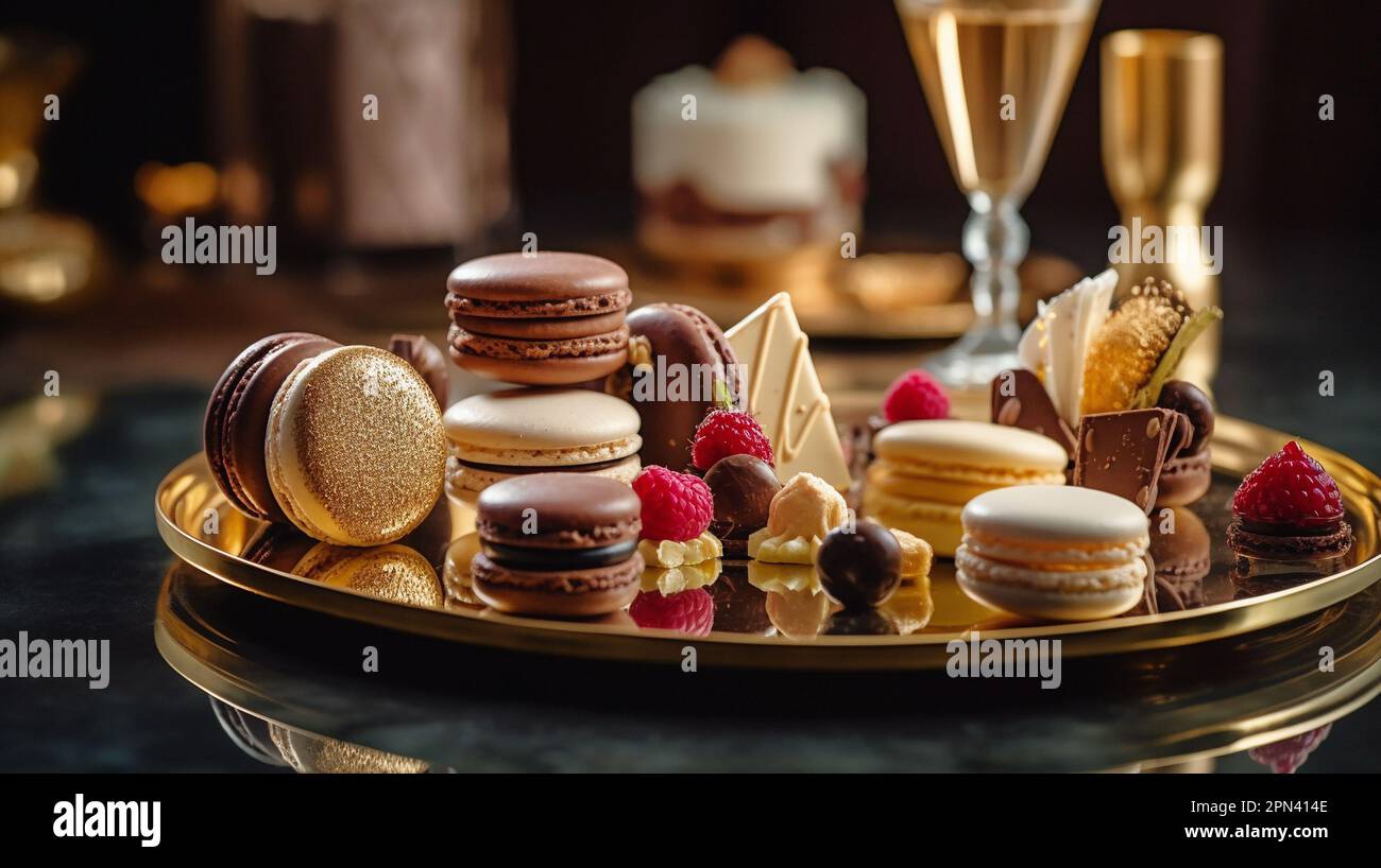 A shining golden platter displaying an array of freshly prepared ...