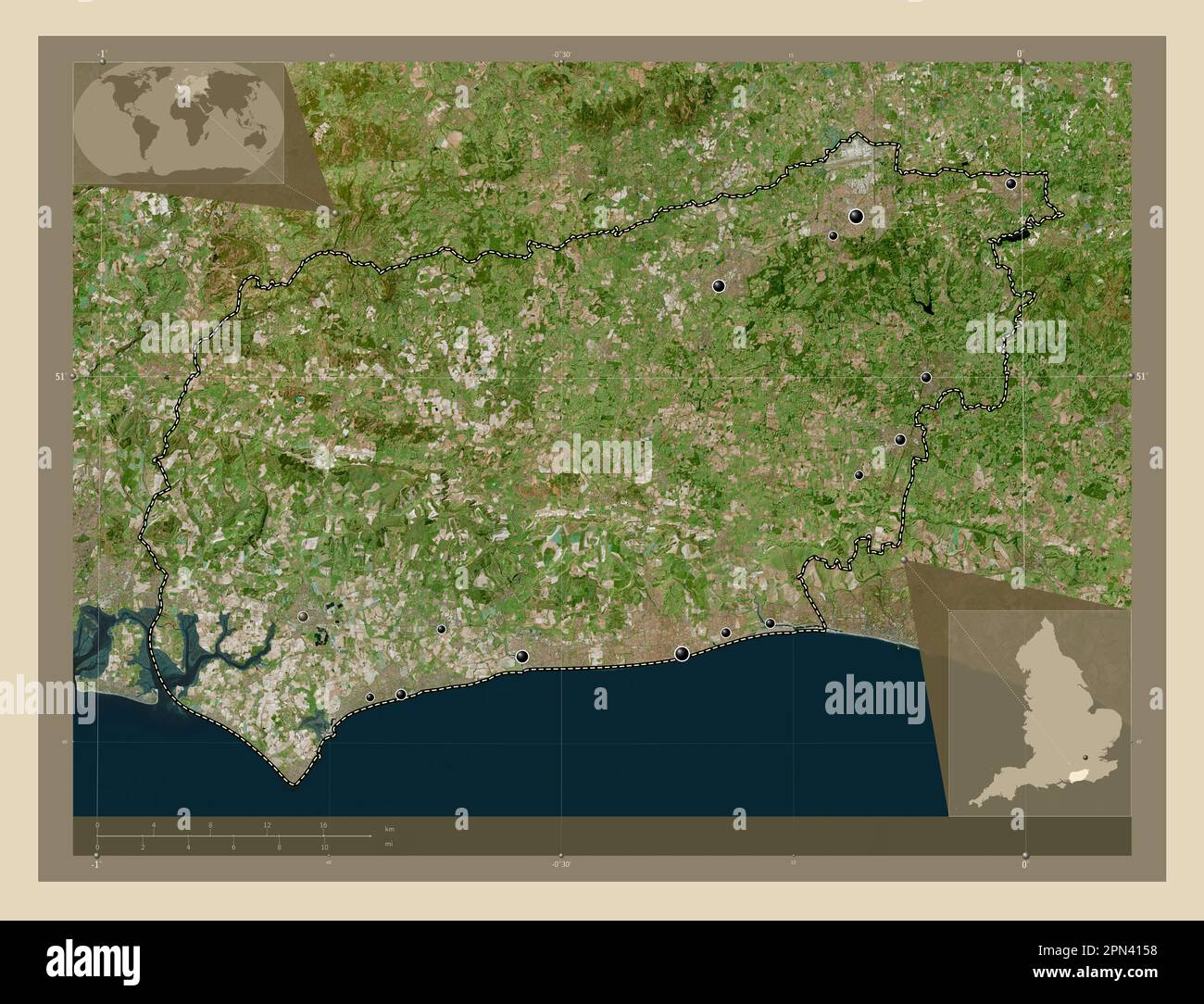 West Sussex Administrative County Of England Great Britain High Resolution Satellite Map