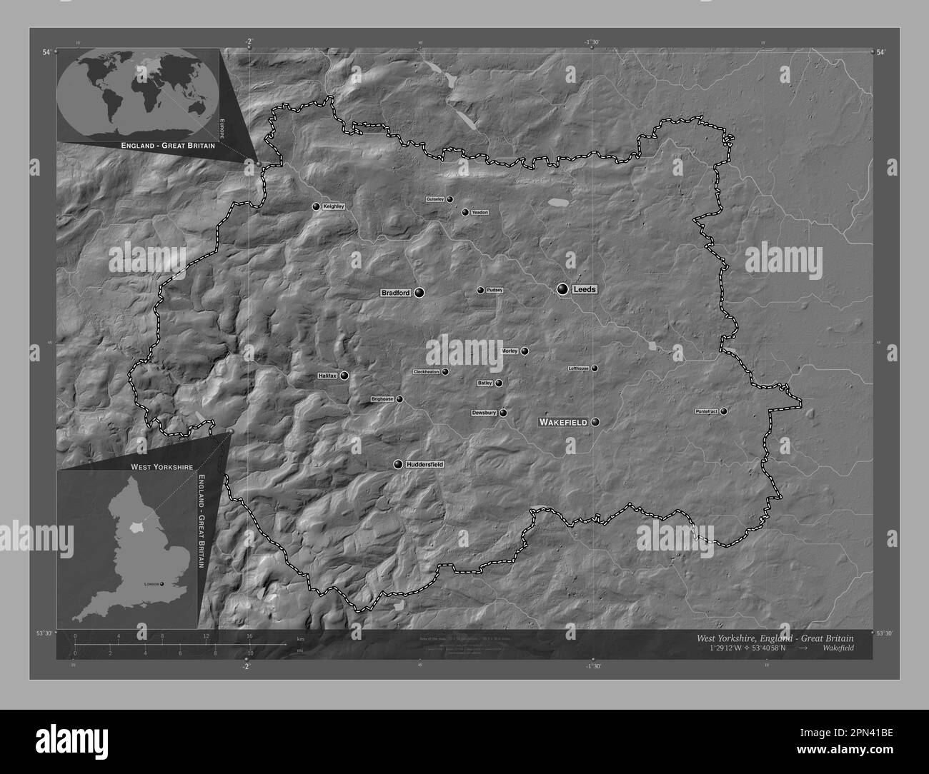 West Yorkshire, region of England - Great Britain. Bilevel elevation ...