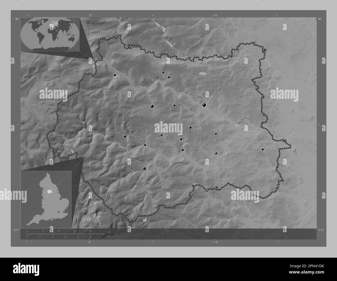 West Yorkshire, region of England - Great Britain. Grayscale elevation ...