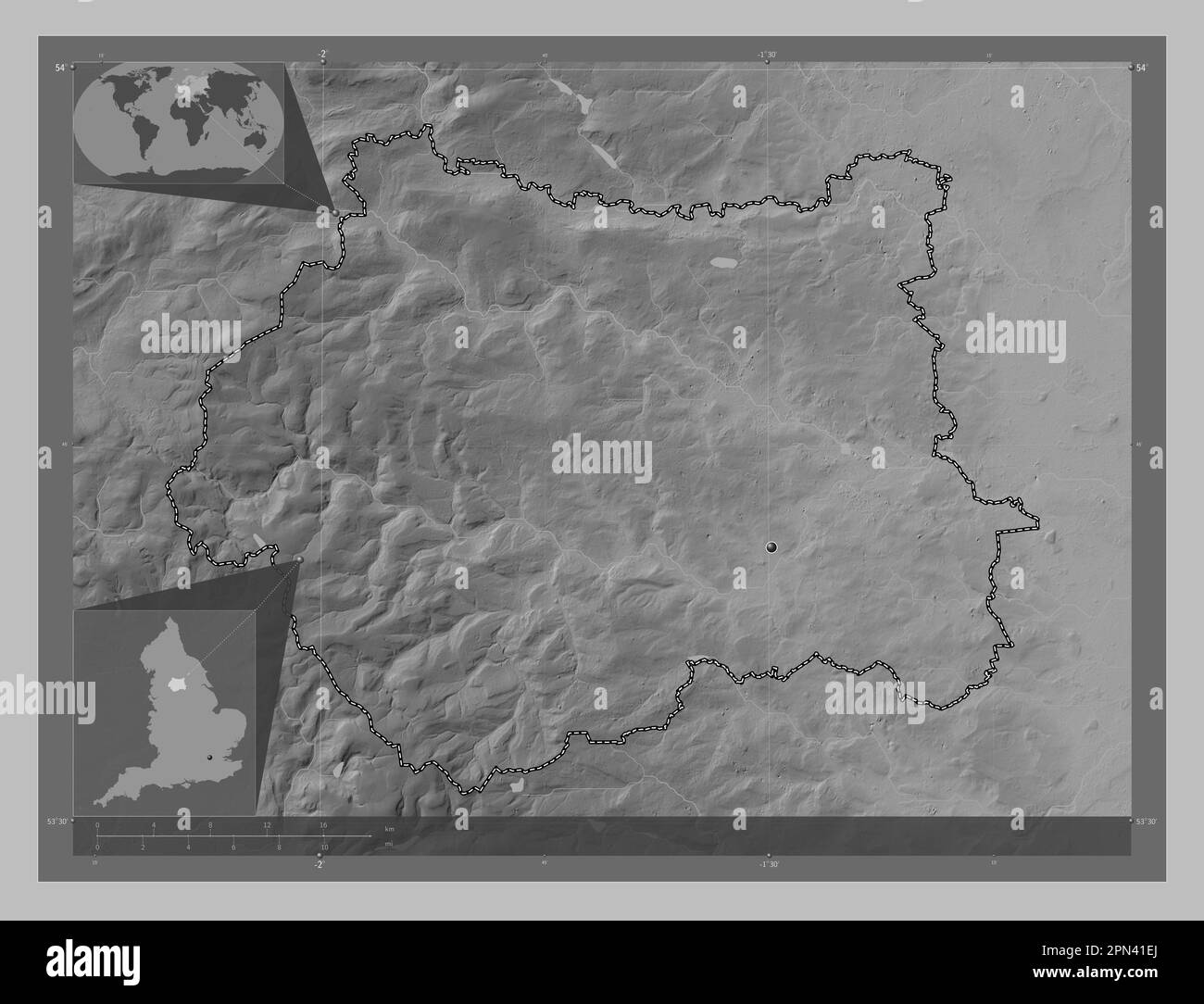 West Yorkshire, region of England - Great Britain. Grayscale elevation ...